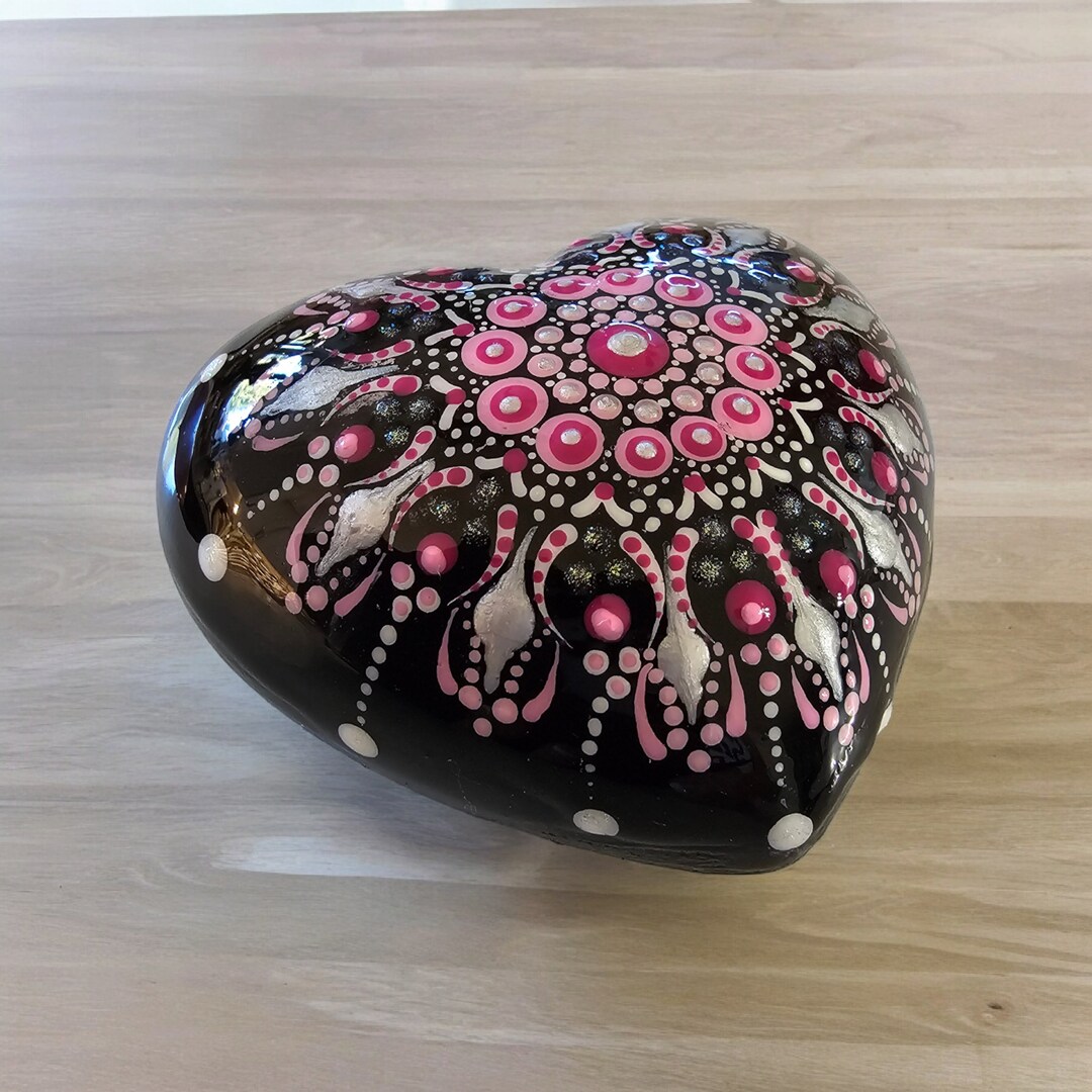 Puffy Heart 3x3 Inch Hand Moulded Stone With a Dot Mandala Design ...