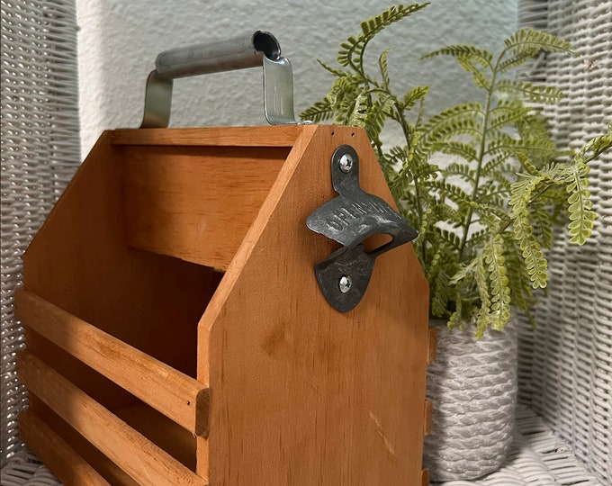 Vintage Wooden Beer Caddy With Galvanized Metal Details | Beer Crate ...