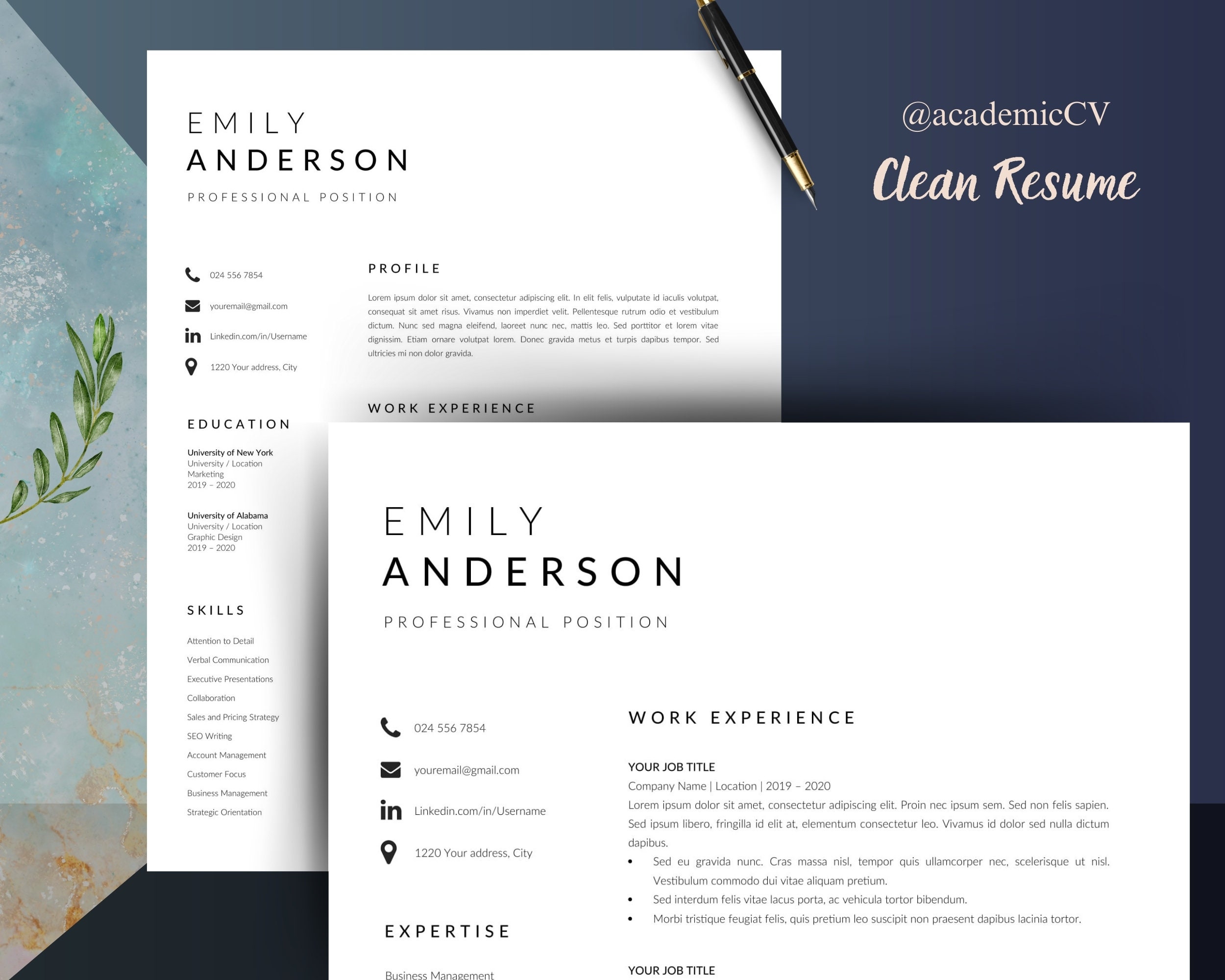 Simple and Clean Resume Template, Minimalist Resume Templas ...