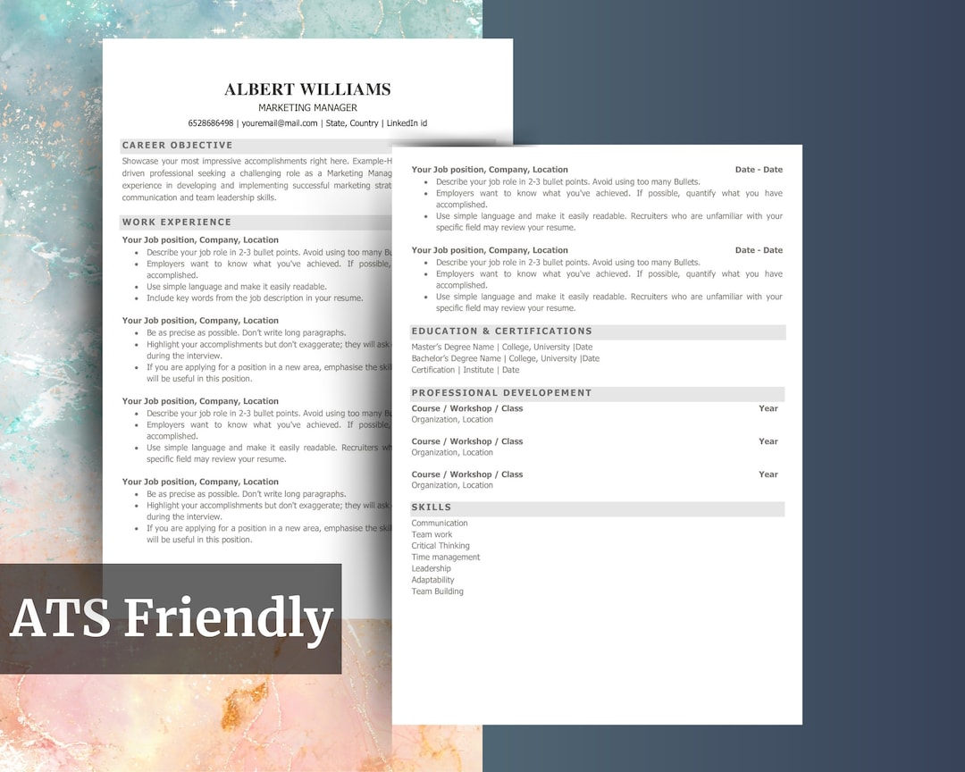 Ats Friendly Professional Resume, ATS Resume Template Word, Clean ...