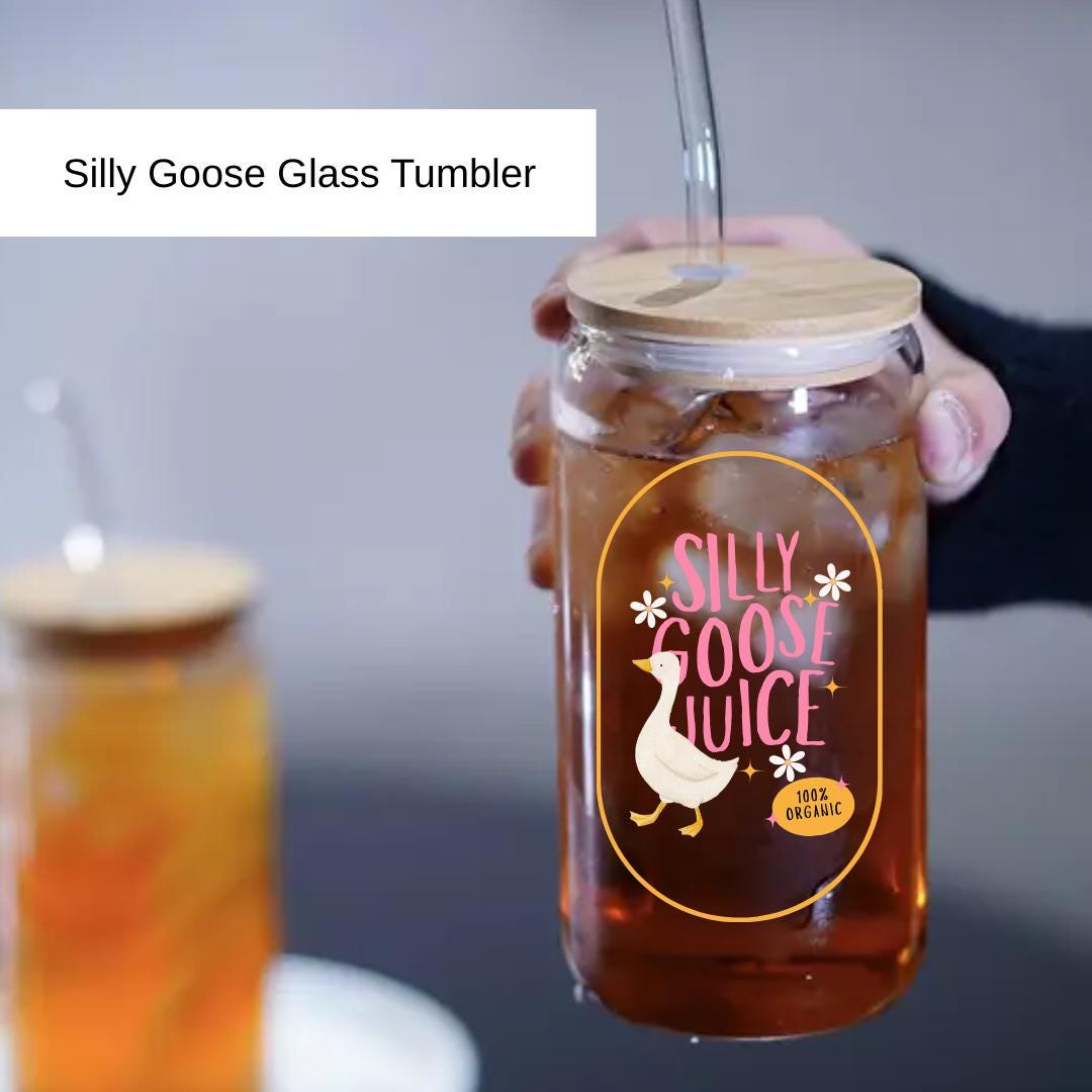 Silly Goose Glass Tumbler With Lid and Straw Funny Goose Iced Coffee ...