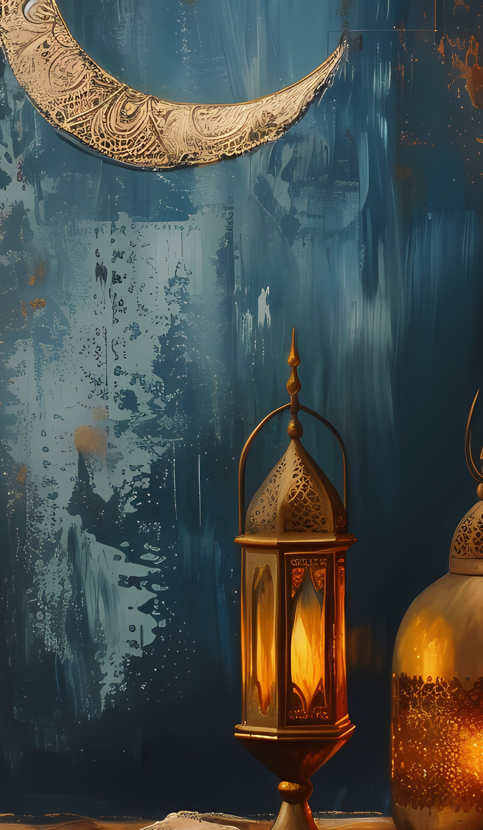 Ramadan Crescent | Ramadan Lanterns | Oil Painting | Ramadan Wall Decor ...