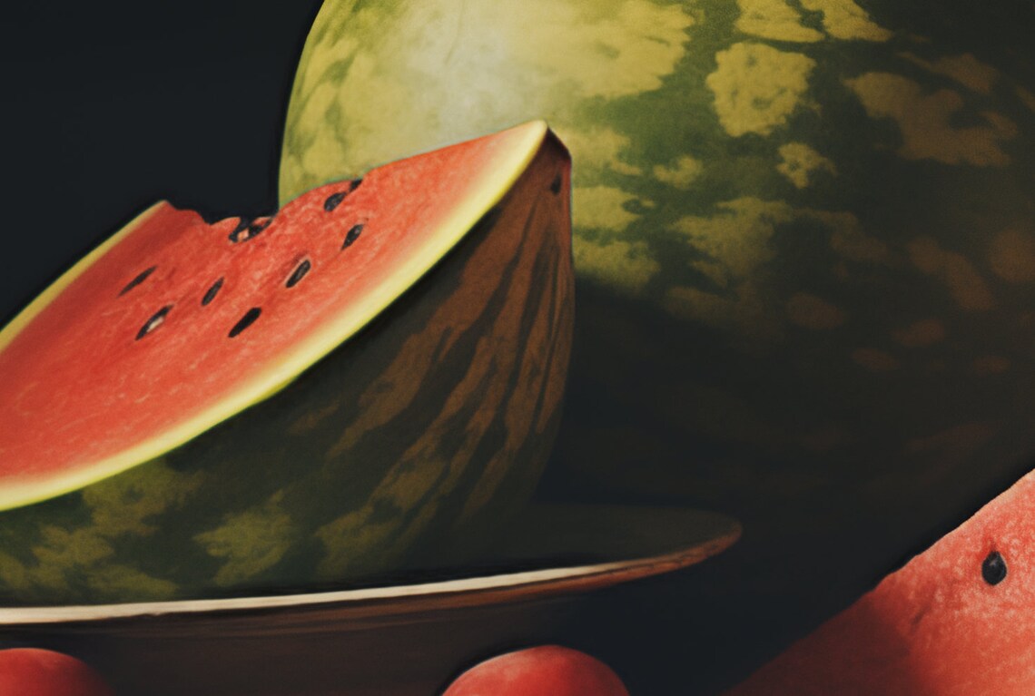 Fruit Still Life Painting | Vintage Watermelon Print | Kitchen Decor ...
