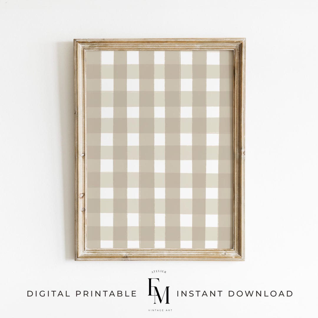 Beige Checkered Pattern Kid Wall Art Beige Plaid Bedroom Neutral Decor ...