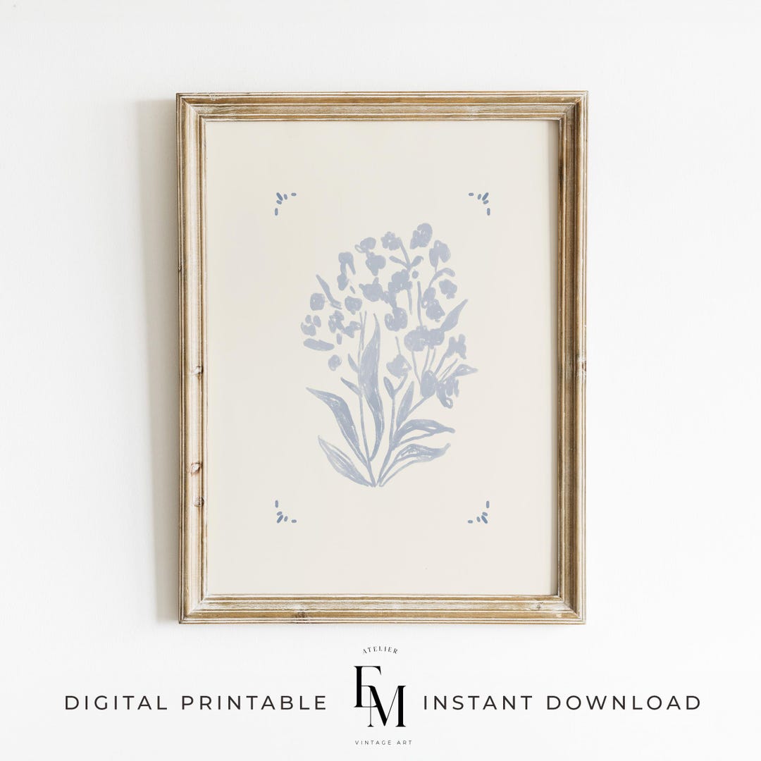 Powder Blue Flower Watercolor Print Baby Girl Nursery Wall Art Blue ...