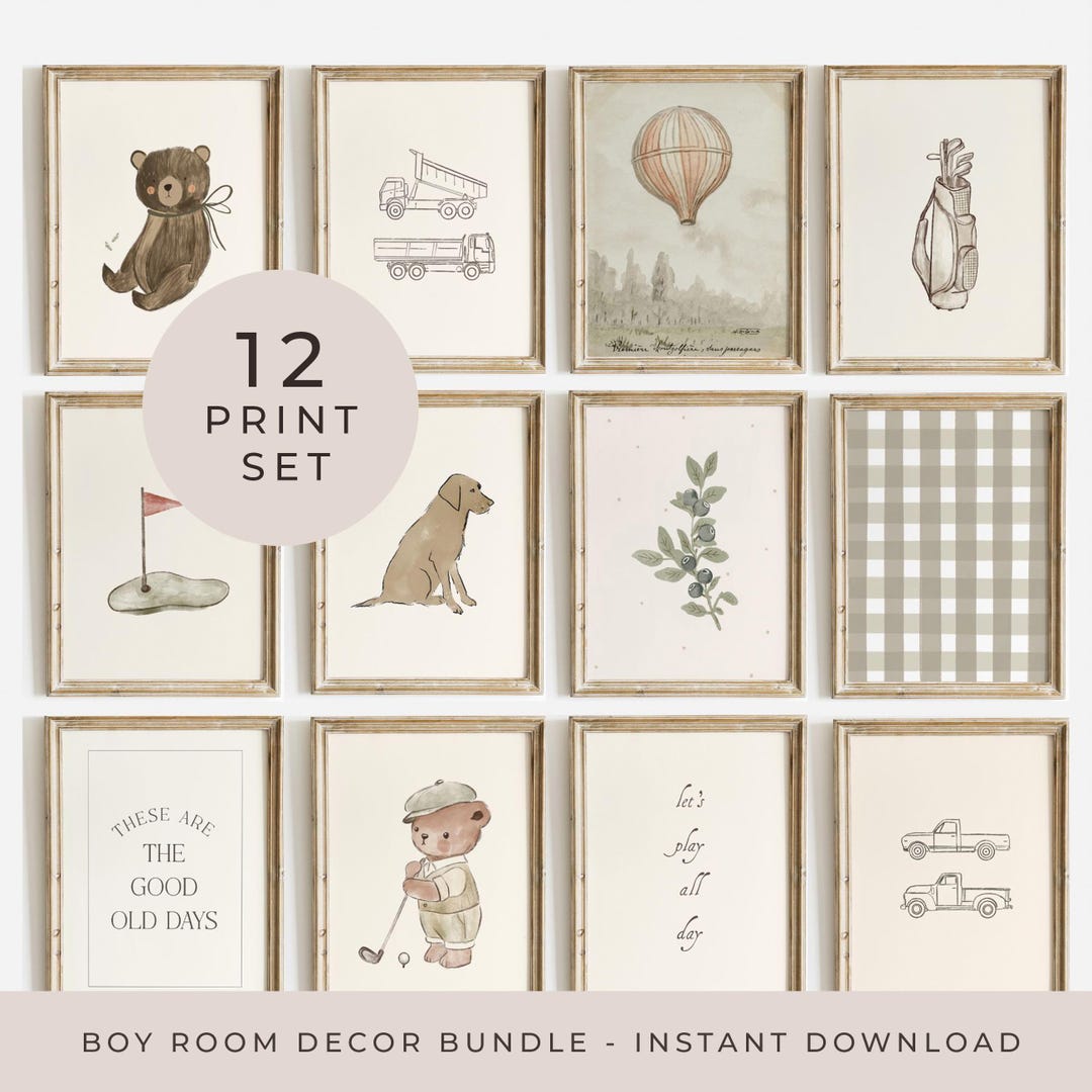 Boy Nursery Gallery Wall Set of 12 Boys Room Print Set Boy Vintage ...
