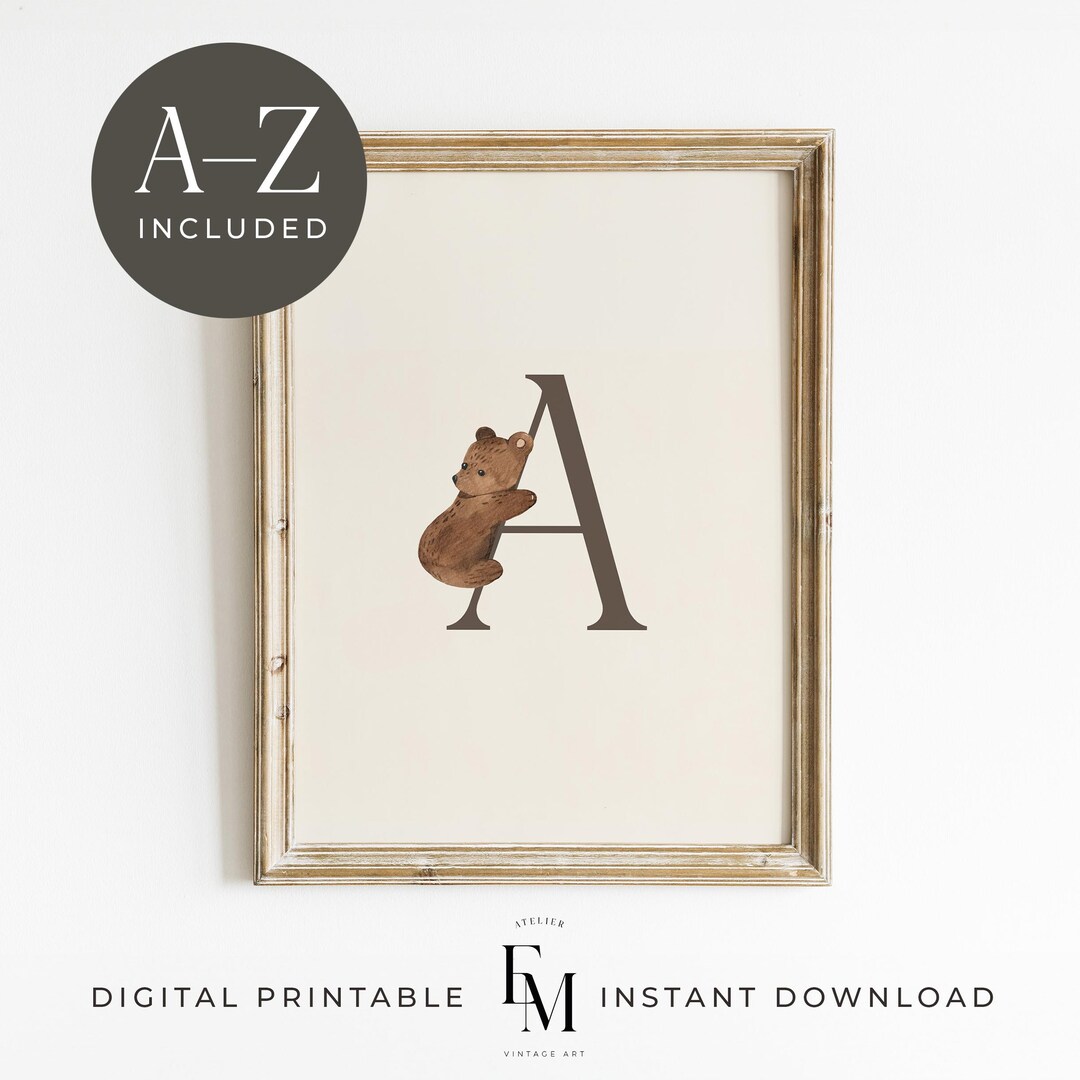 Boy Initial Print Timeless Nursery Decor Teddy Bear Nursery Art ...