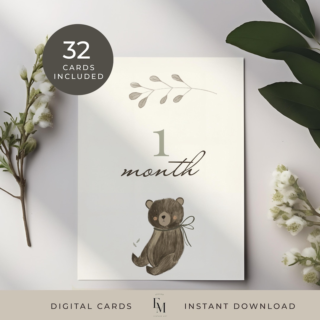 Teddy Bear Baby Milestone Card Set Bear Baby Cards Printable Beige Baby ...