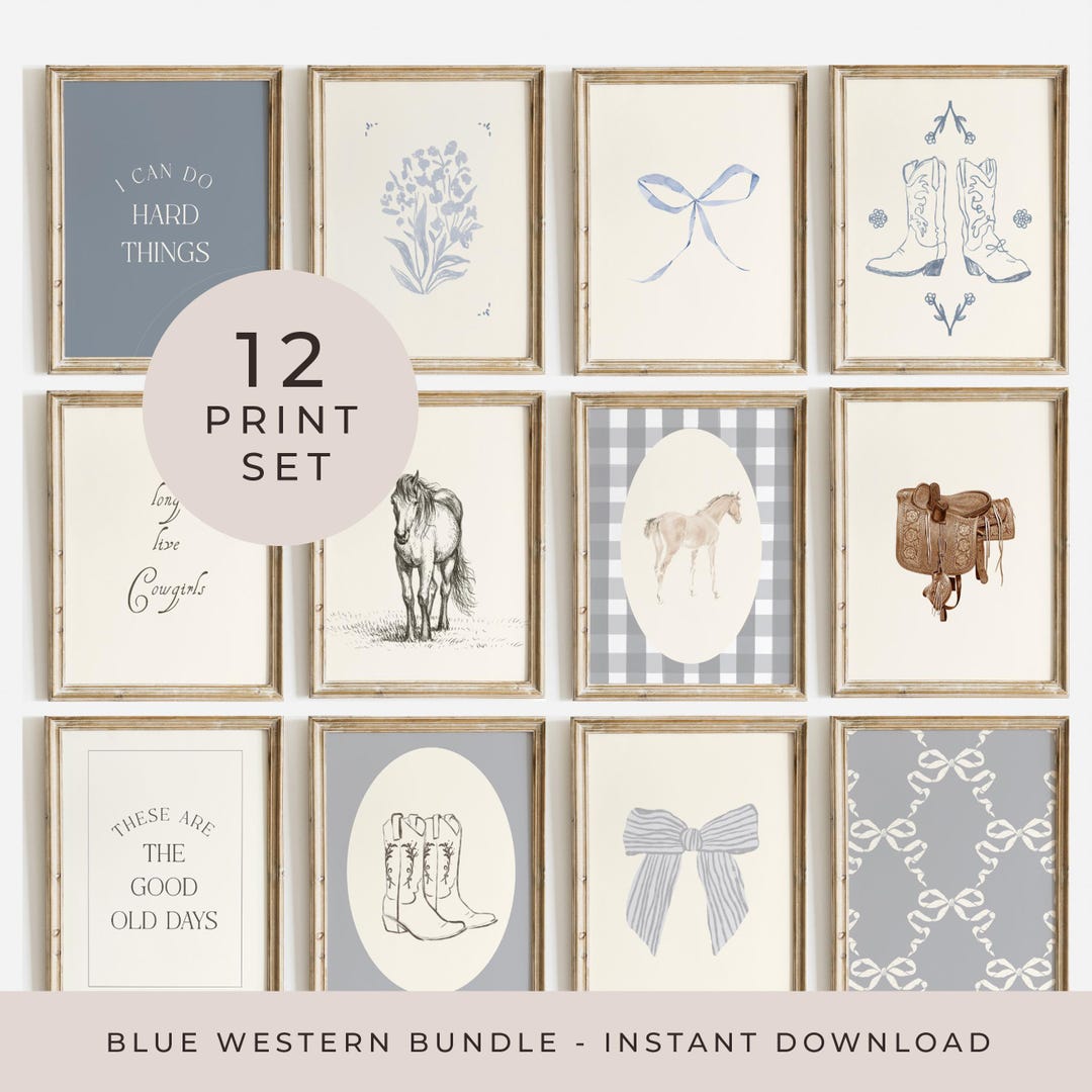 Blue Western Poster Set Powder Blue Cowgirls Print Western Decor Bundle ...