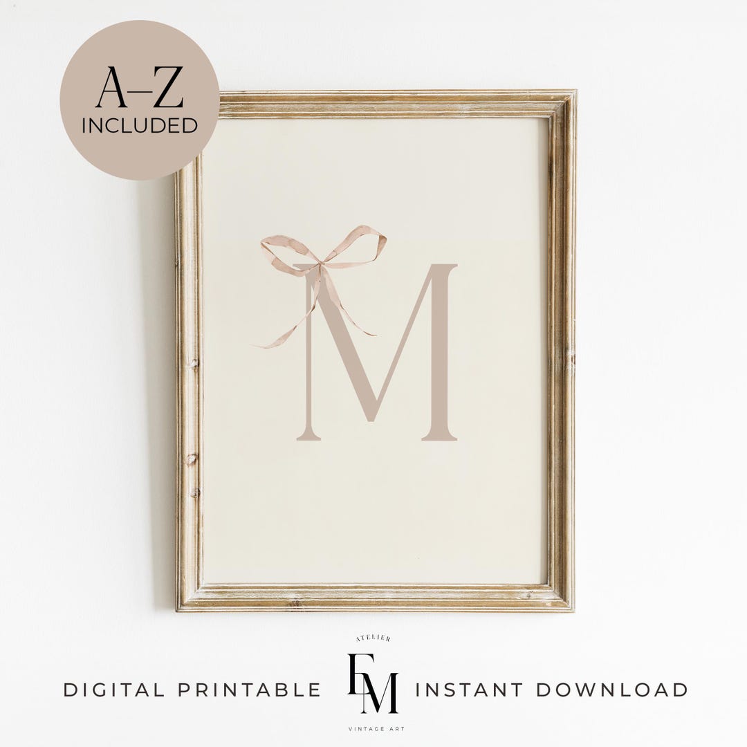 Girl Initial Print Pink Bow Nursery Art Personalized Girl Initial Wall ...