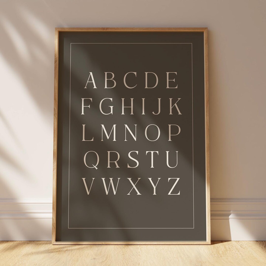 Moody Abc Print Nursery Dark Green Abc Print Educational Alphabet Print ...