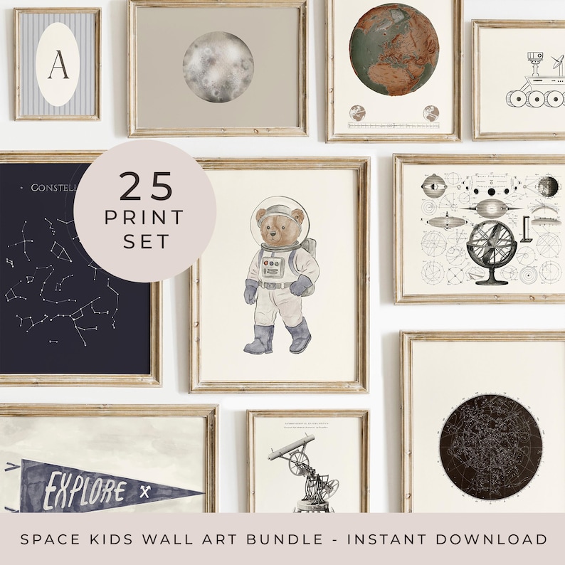 Space Wall Art Kids Gallery Wall Set of 25 Prints Solar System Print ...