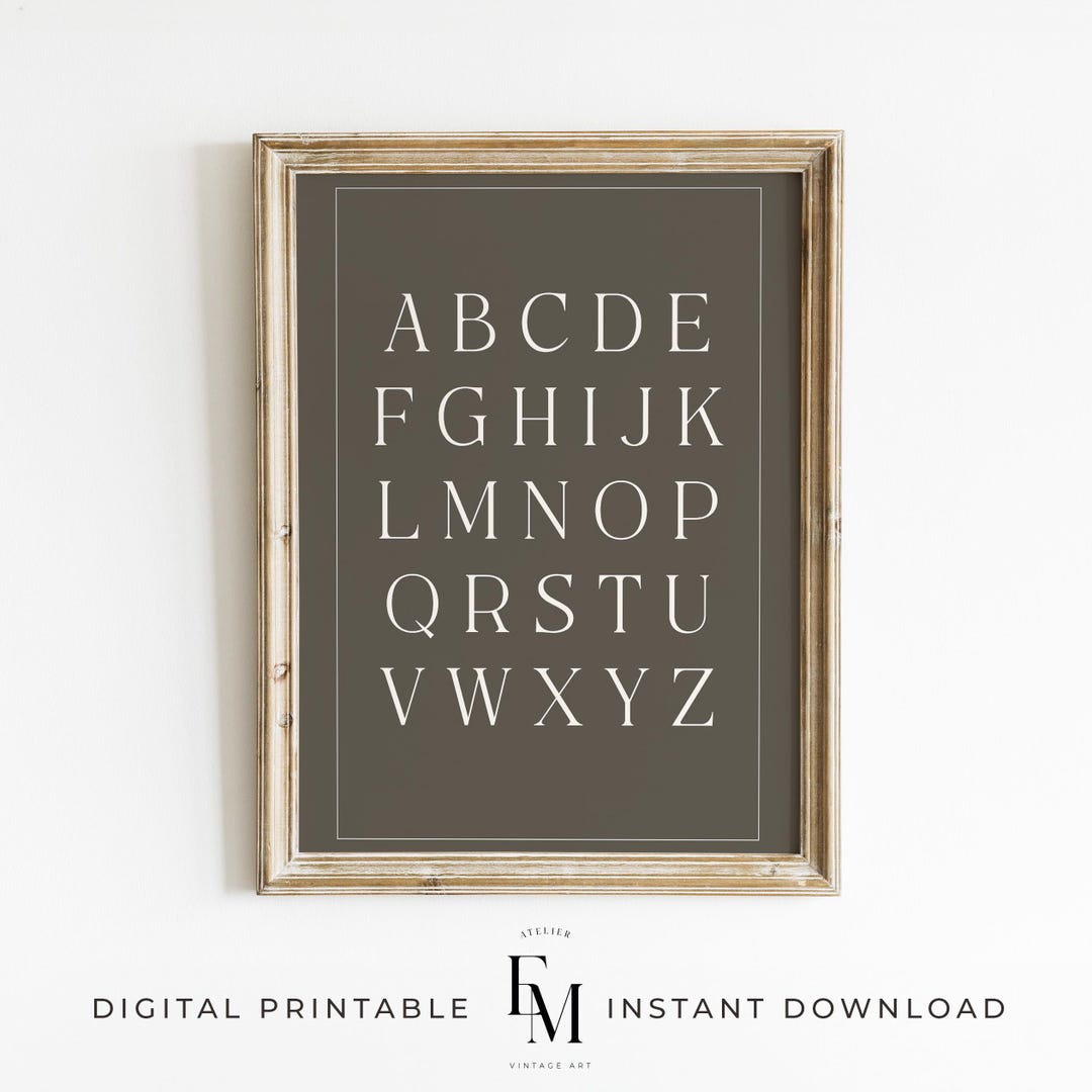 Abcs Wall Art Timeless Alphabet Print Dark Green Nursery Print Moody ...