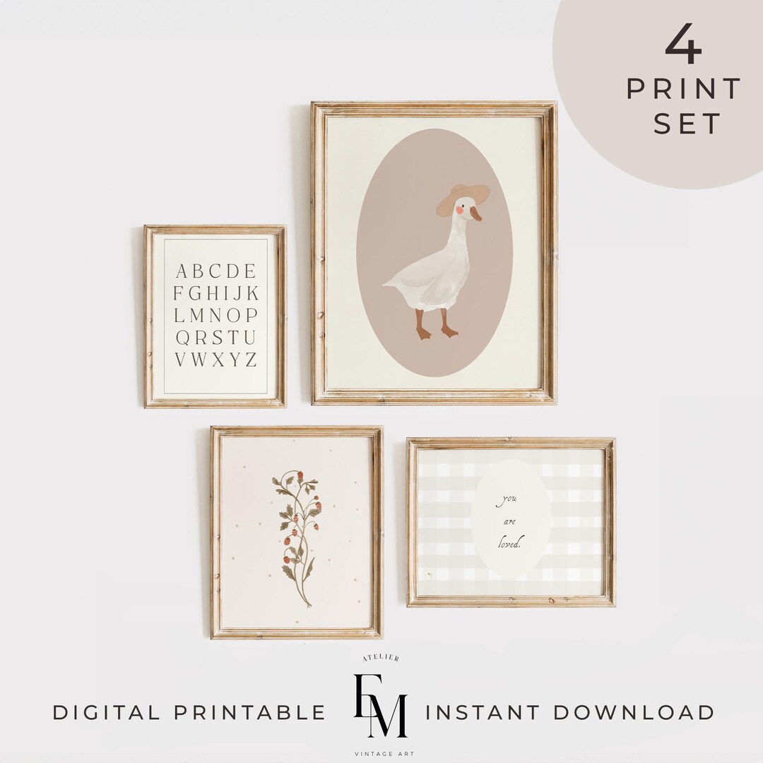 Silly Goose Printable Pink Gallery Wall Art Set of 4 Duck Child Prints ...