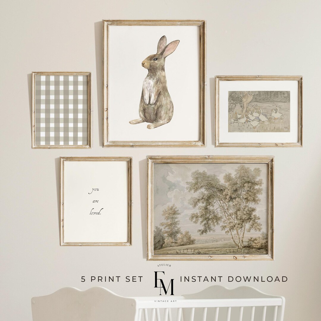 Sage Bunny Boy Nursery Prints Vintage Gallery Wall Set Animals Nursery ...