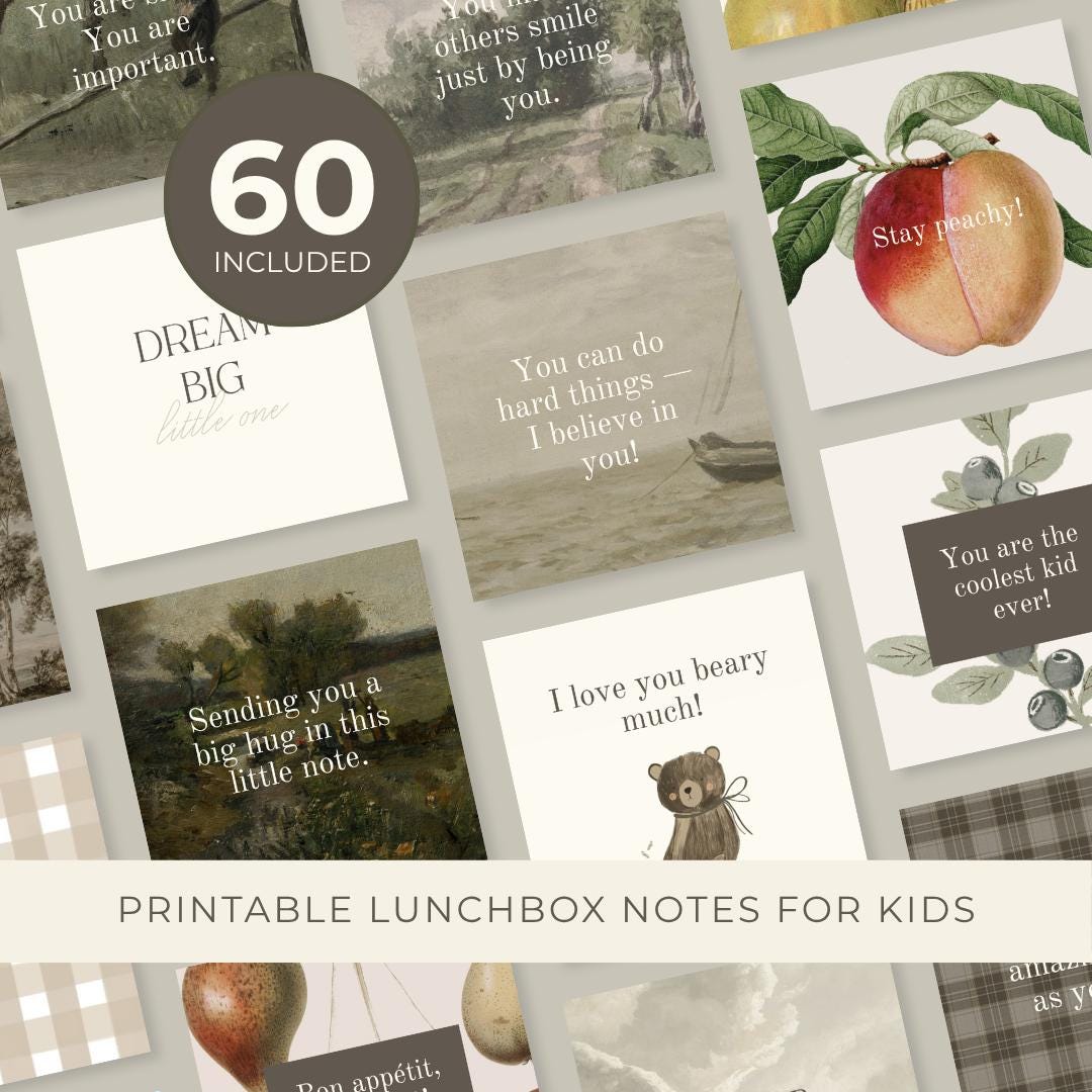 Kids Lunch Card Printable Lunchbox Note Affirmation Cards Positive ...