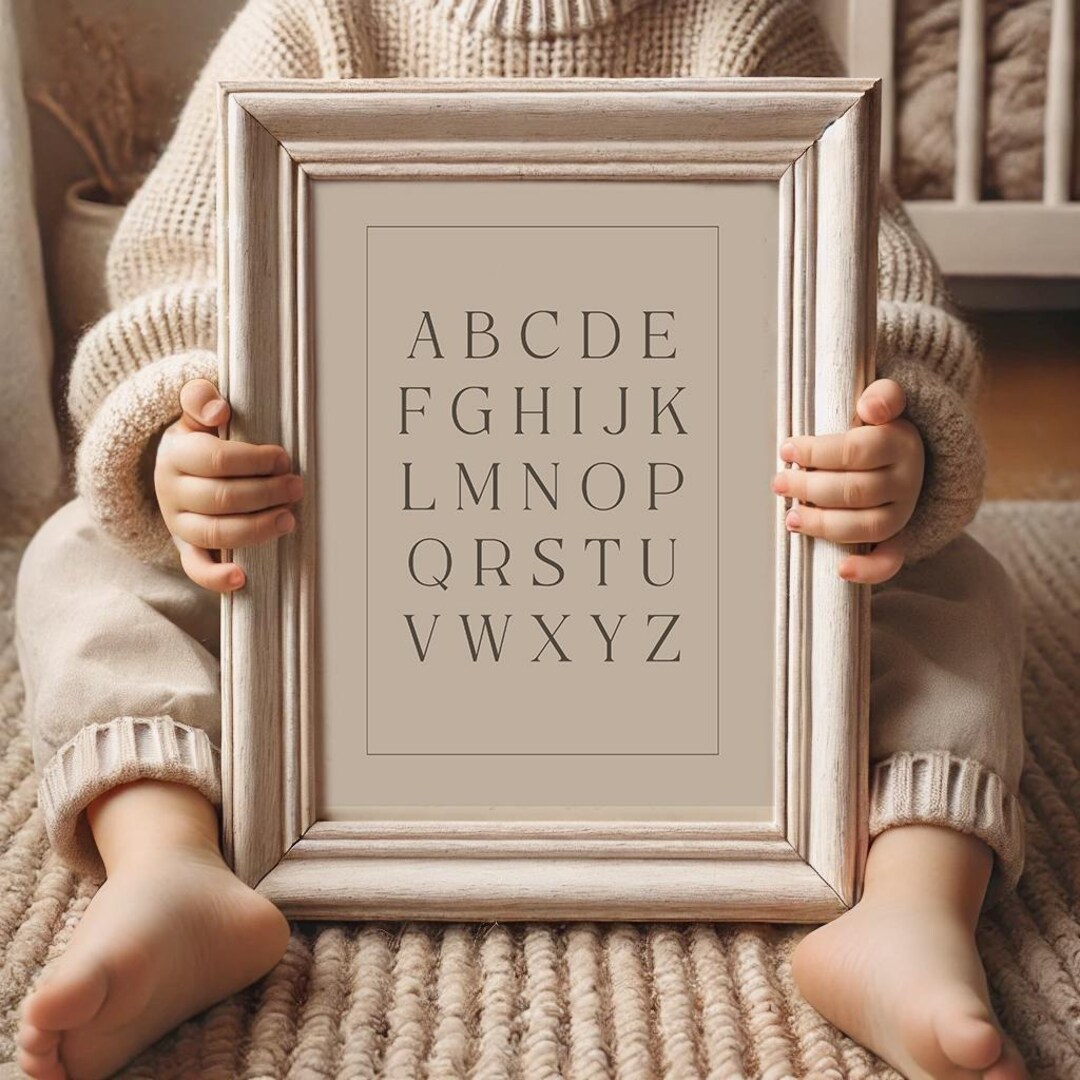 Beige Alphabet Chart Muted Tones ABC School Print Kindergarten Room Art ...