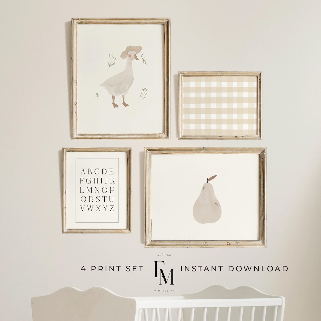 Silly Goose Vintage Gallery Wall Art Set of 4 ABC Child Prints Pink ...