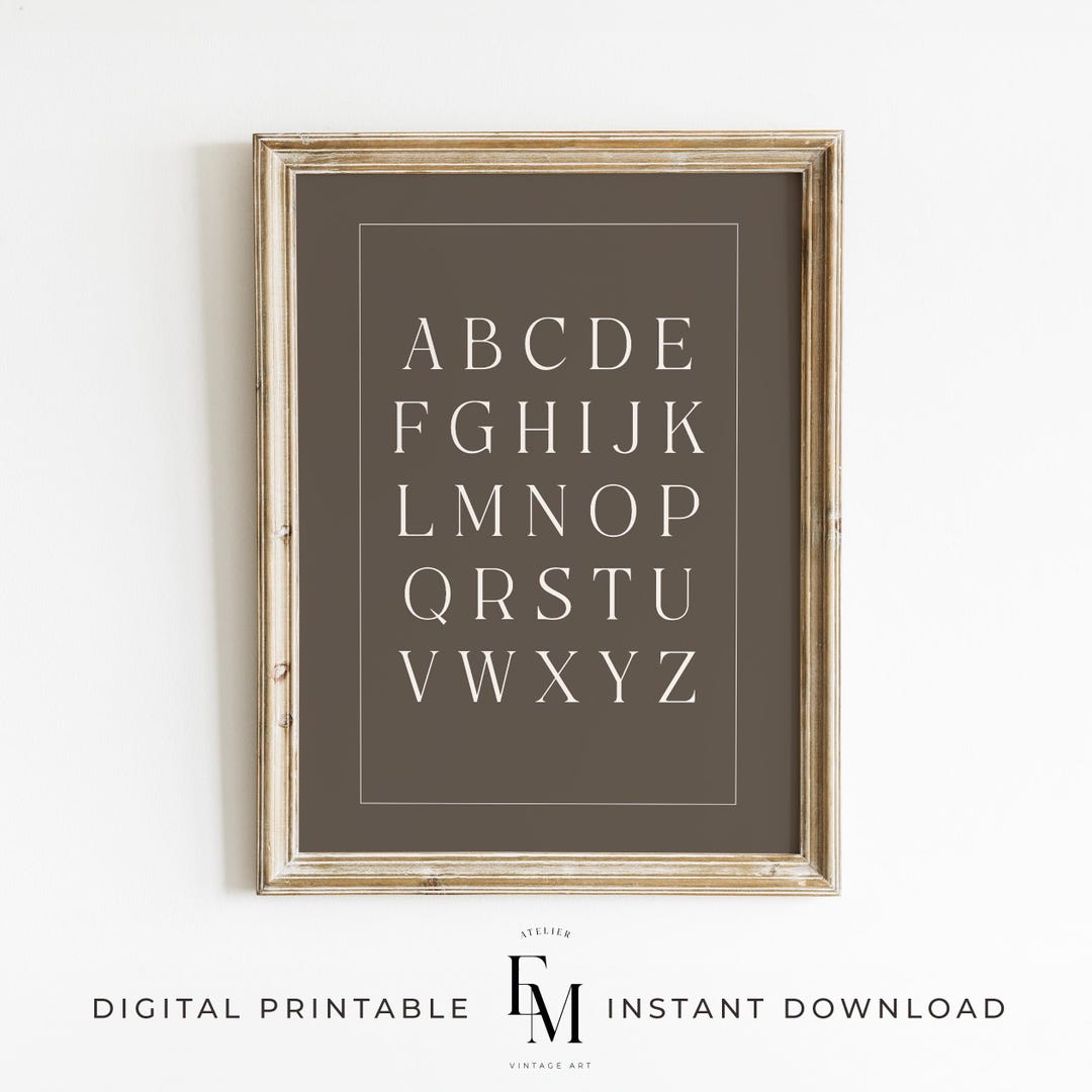 Abcs Wall Art Timeless Alphabet Print Dark Green Nursery Print Moody ...