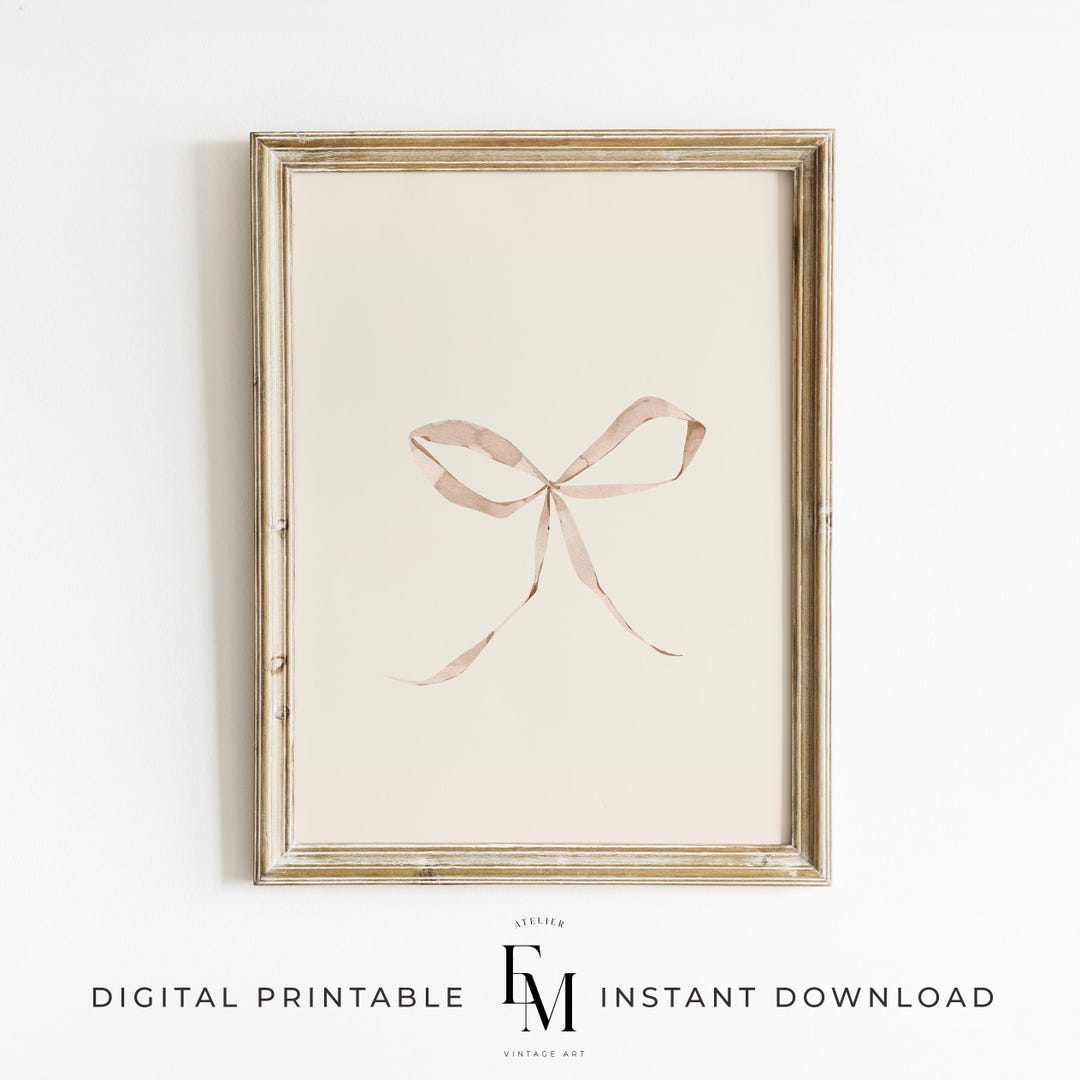 Pink Bow Poster Pastel Bow Nursery Decor Pink Girly Art Rose Nursery ...