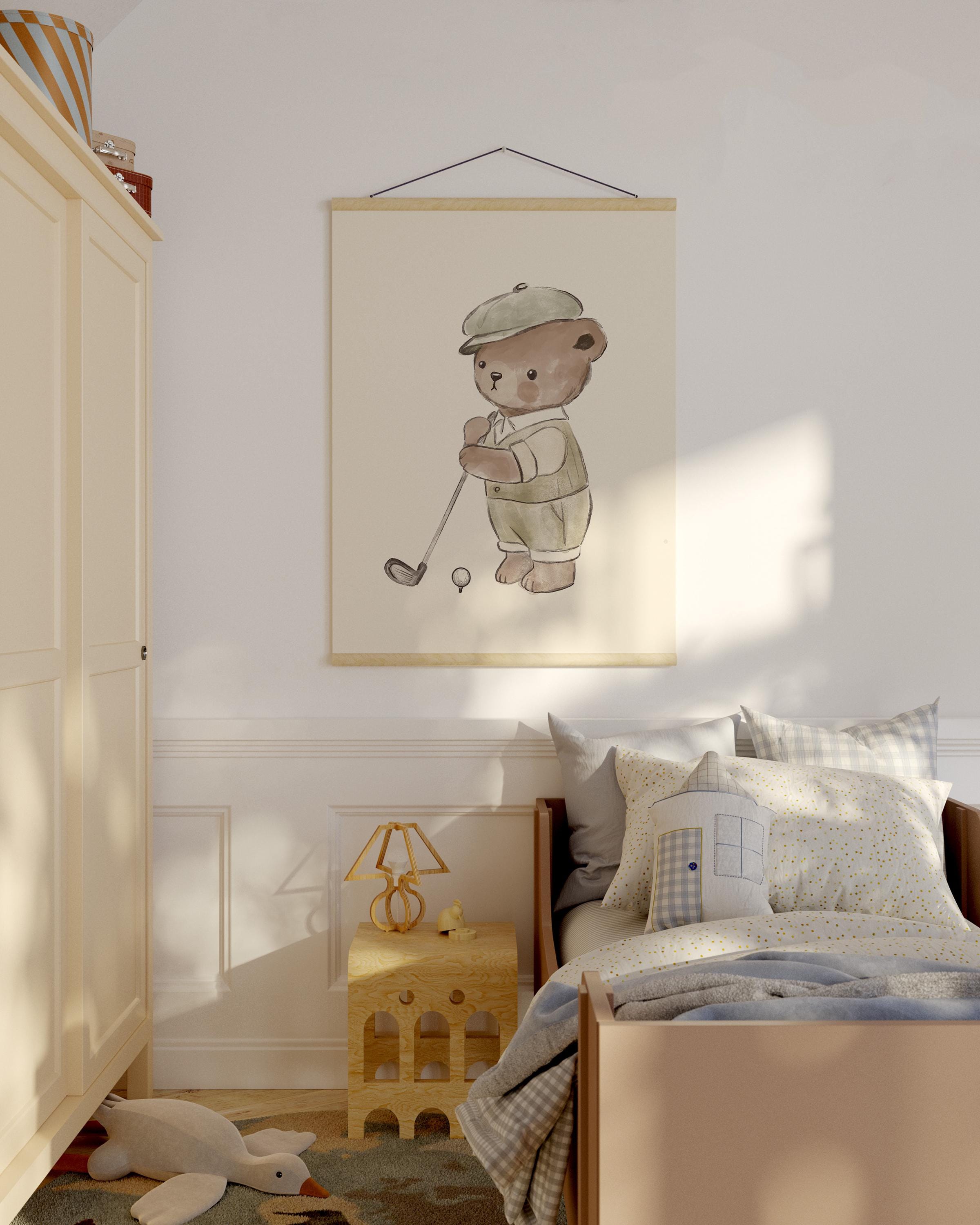 Teddy Bear Playing Golf Art Print Nursery Teddy Bear Vintage Golf Decor ...