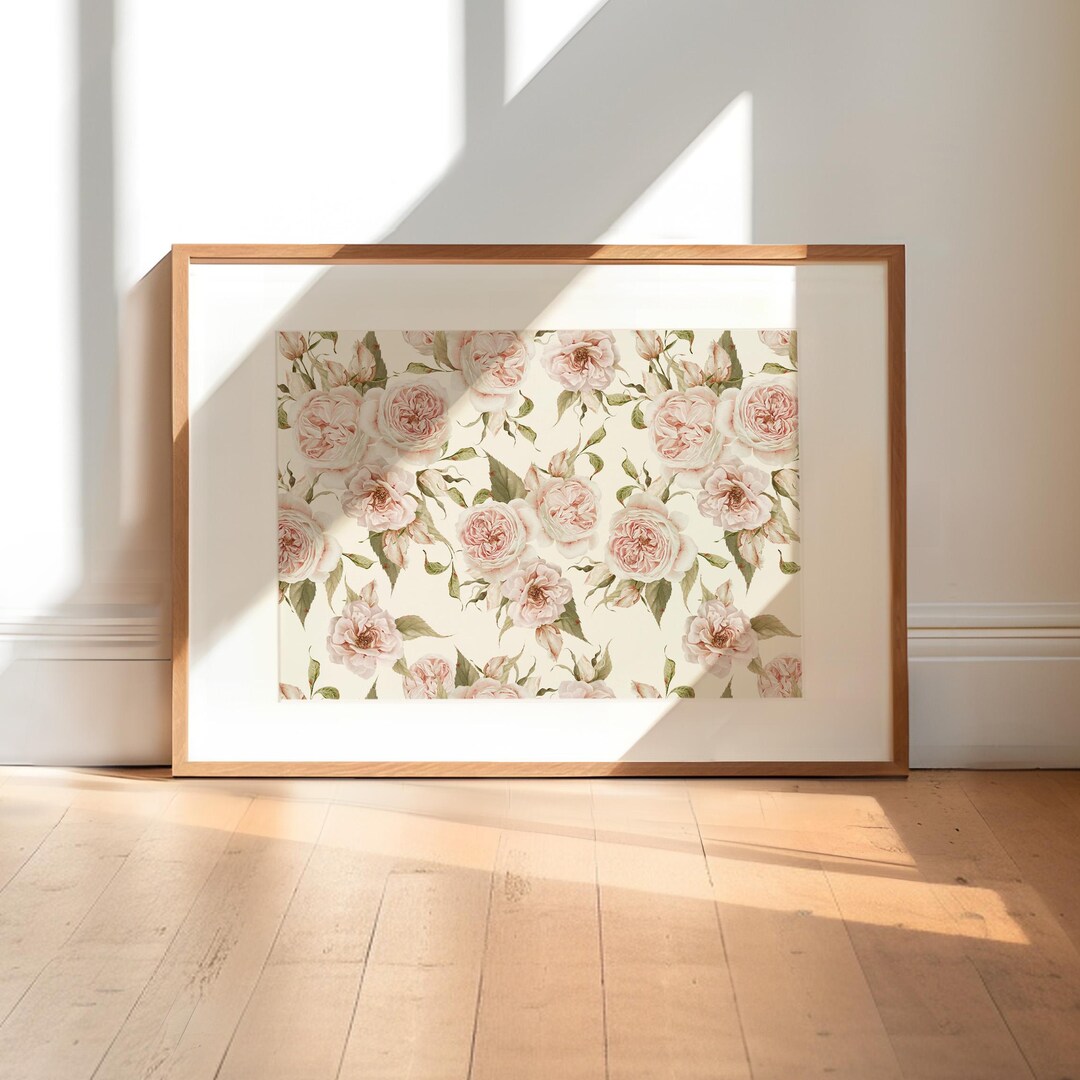 Muted Pink Rose Pattern Print Vintage Floral Art English Rose Poster ...