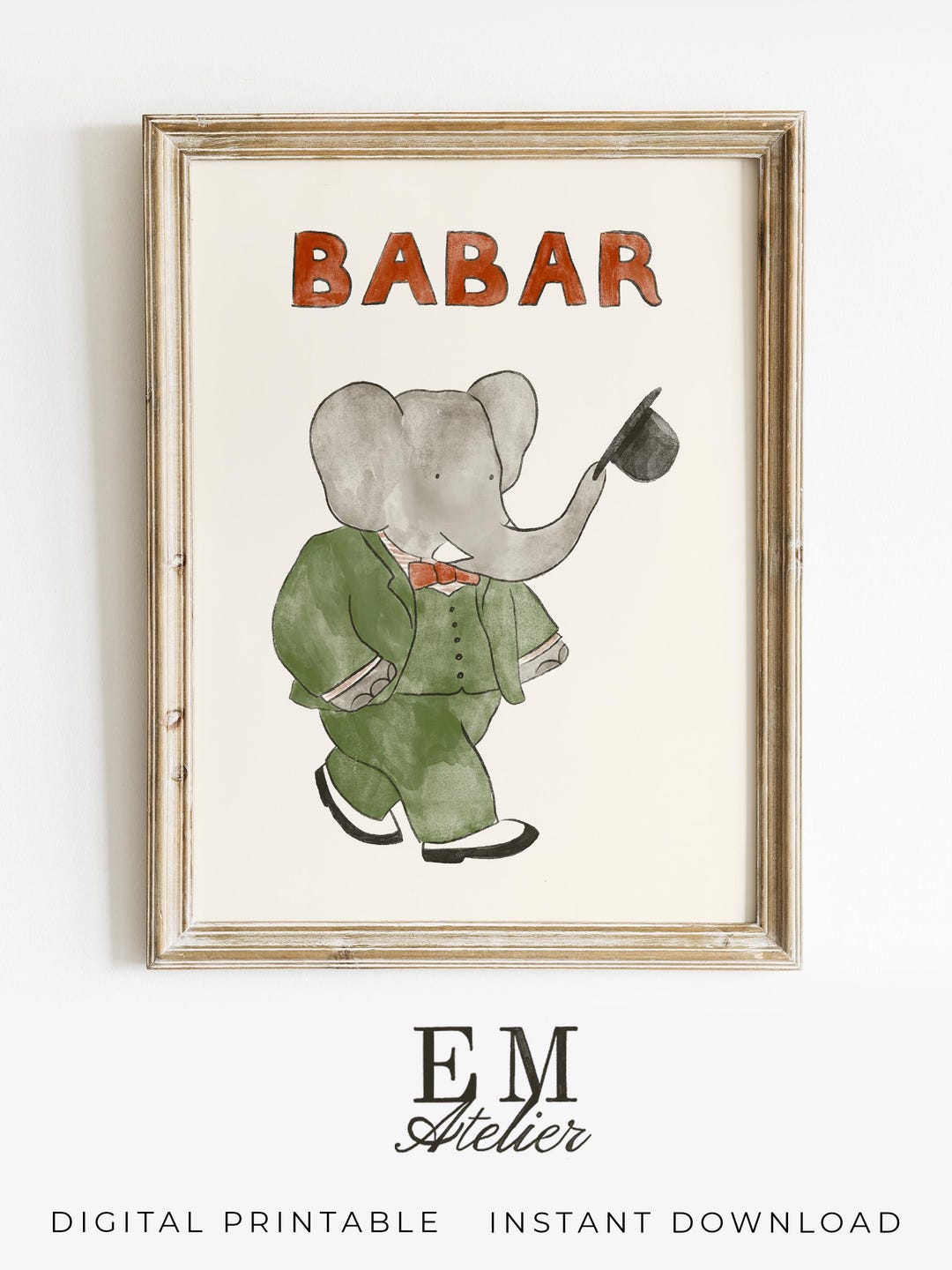 Babar the Elephant Poster Elephant Nursery Wall Art Retro Kids Decor ...