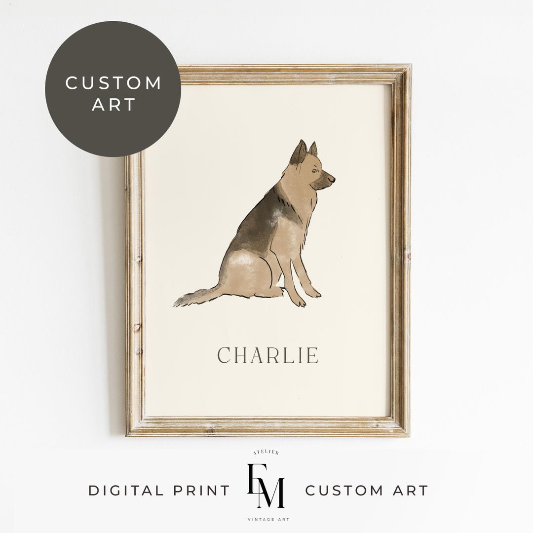 Custom Dog Print Vintage Personalized Dog Print Dog Drawing Farmhouse ...