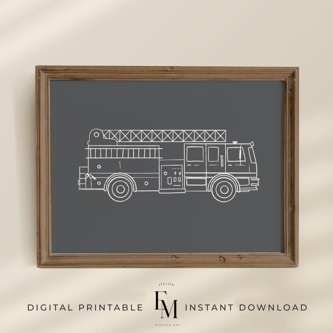 Blue Fire Engine Poster Boys Room Printable Emergency Vehicle Wall Art ...