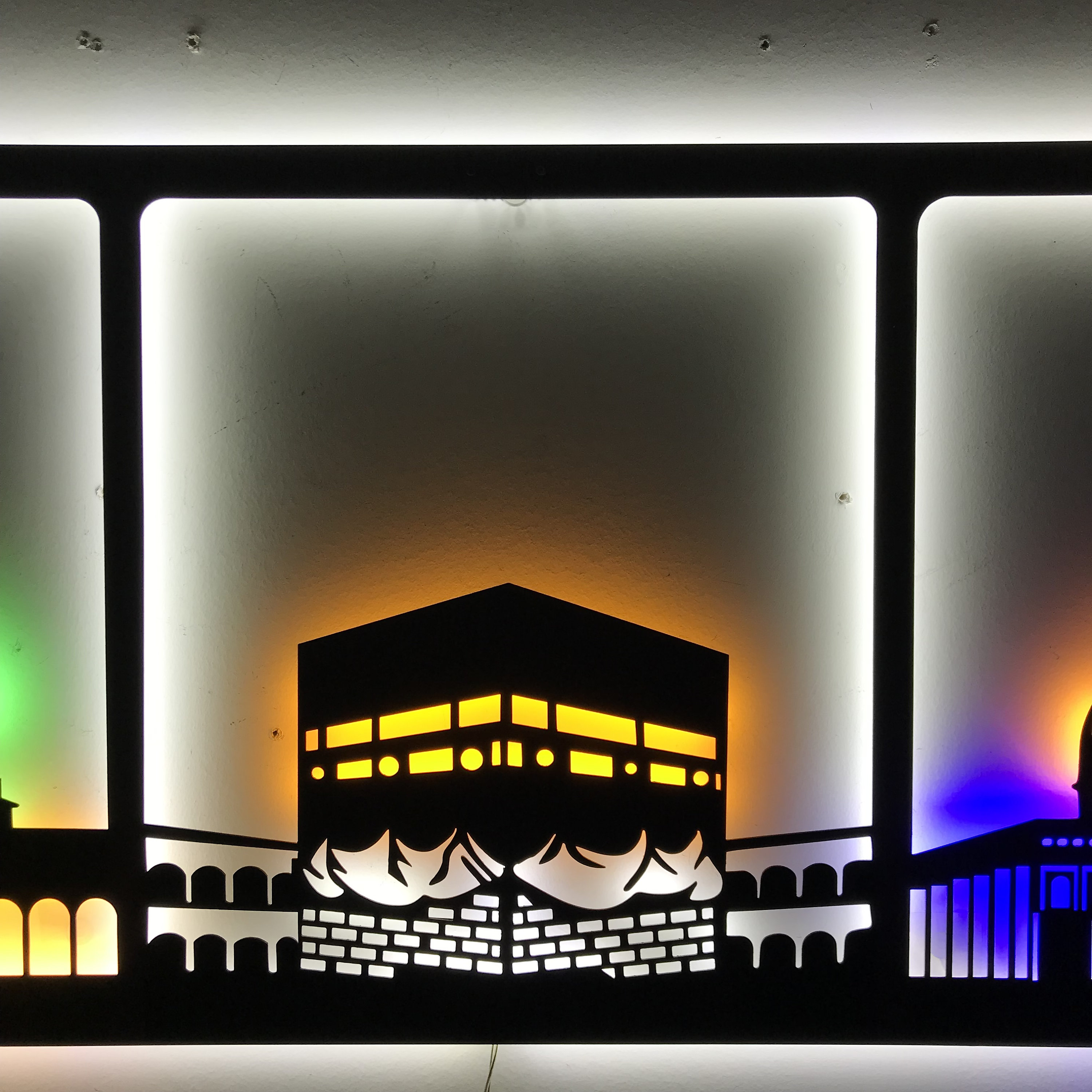 Metal Led Lighted Islamic Wall Art, Kaaba, Masjid Al Aqsa, Masjid an ...