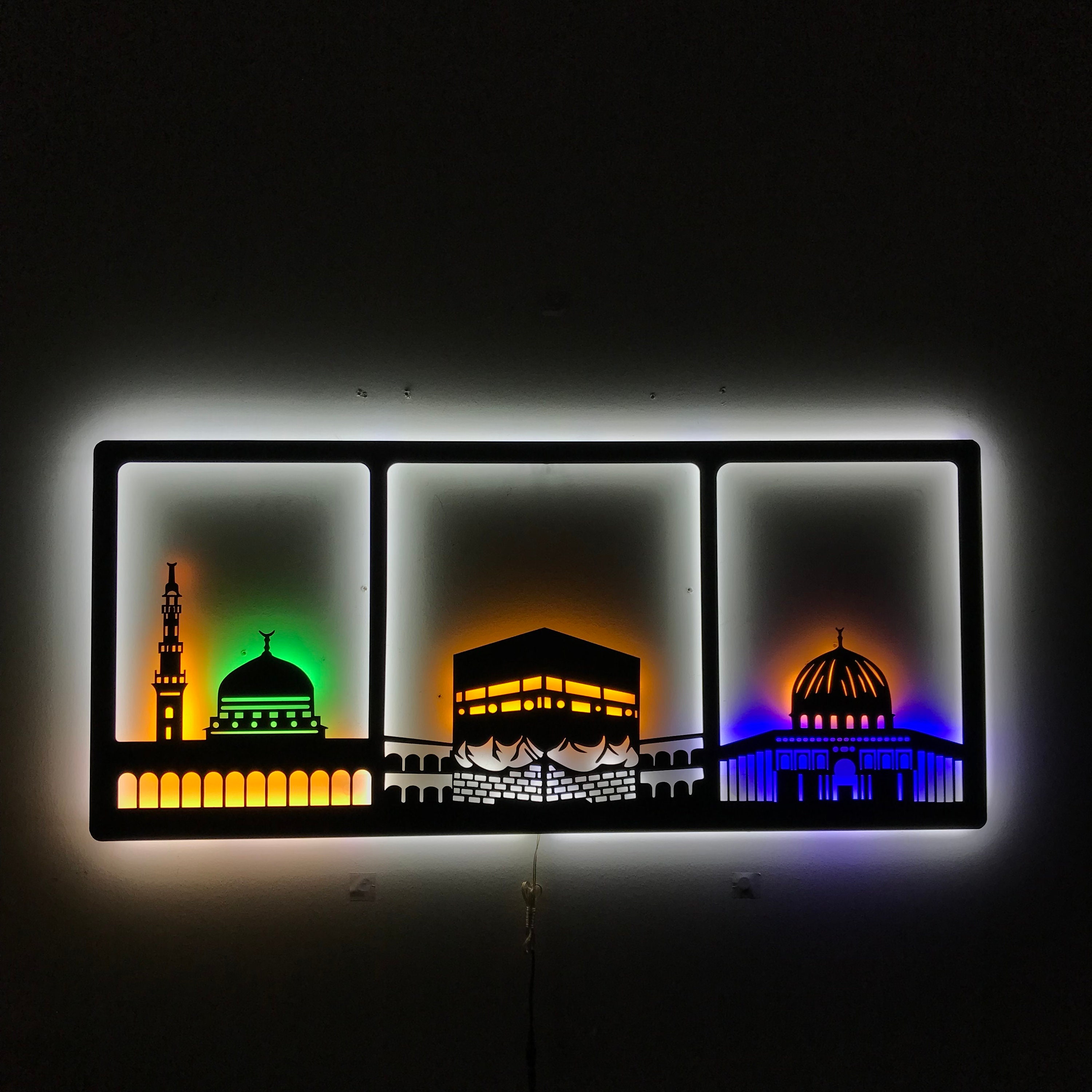 Metal Led Lighted Islamic Wall Art, Kaaba, Masjid Al Aqsa, Masjid an ...