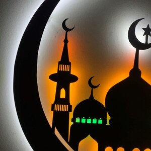 Metal Led Lighted Crescent Mosque Islamic Wall Art, Masjid, Islamic ...