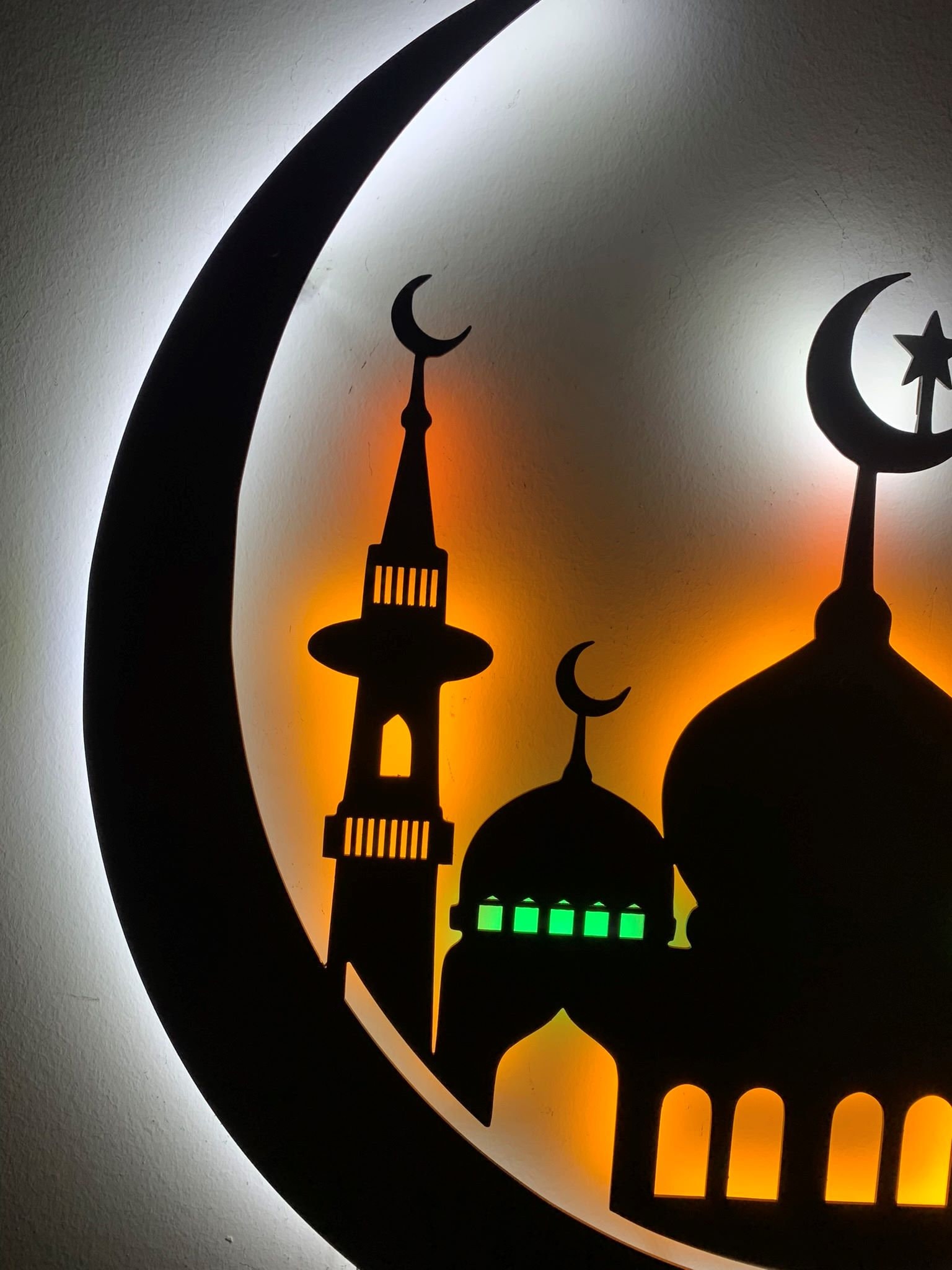 Metal Led Lighted Crescent Mosque Islamic Wall Art, Masjid, Islamic ...