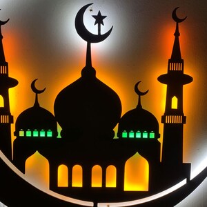 Metal Led Lighted Crescent Mosque Islamic Wall Art, Masjid, Islamic ...