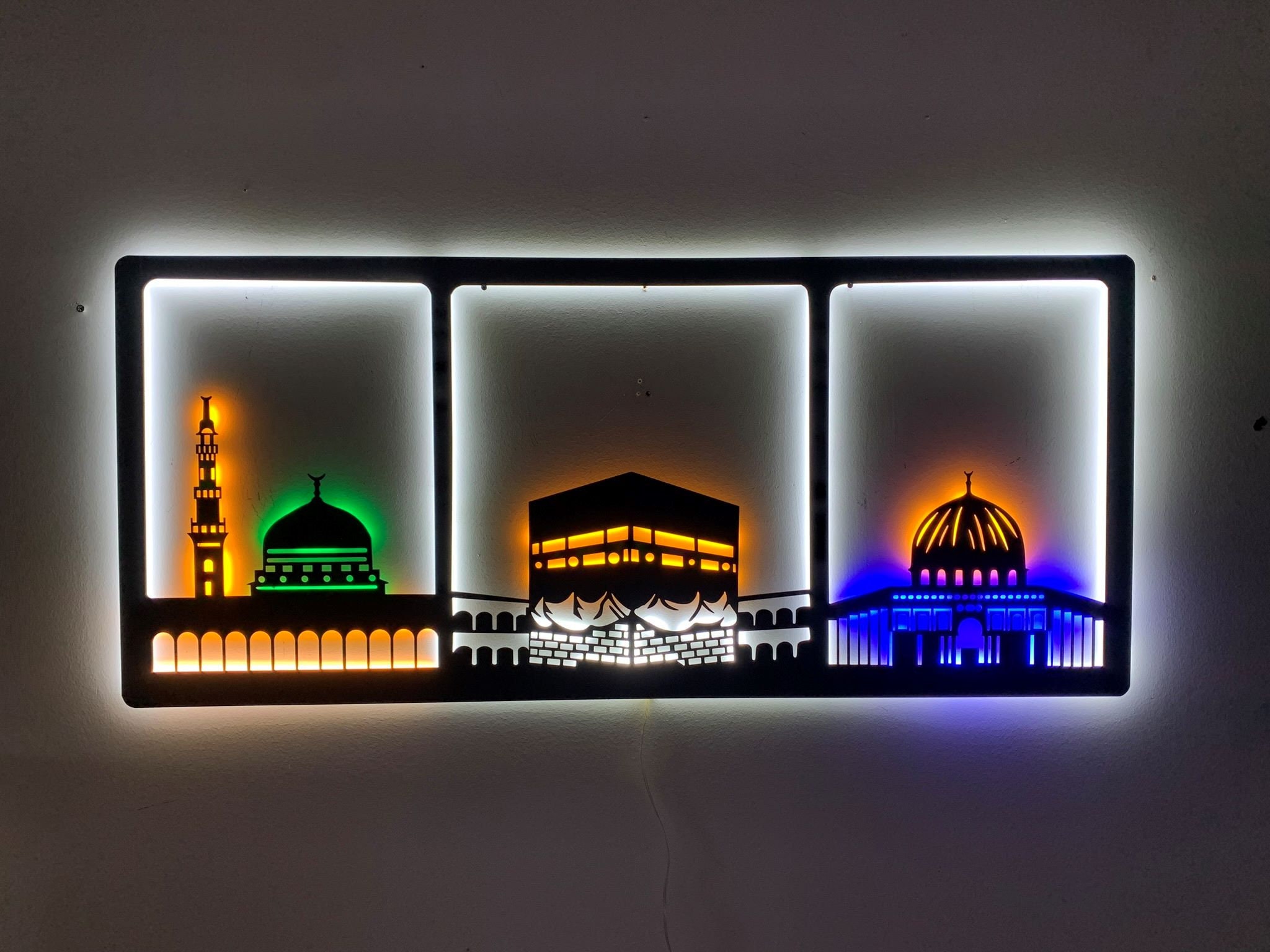 Metal Led Lighted Islamic Wall Art, Kaaba, Masjid Al Aqsa, Masjid an ...