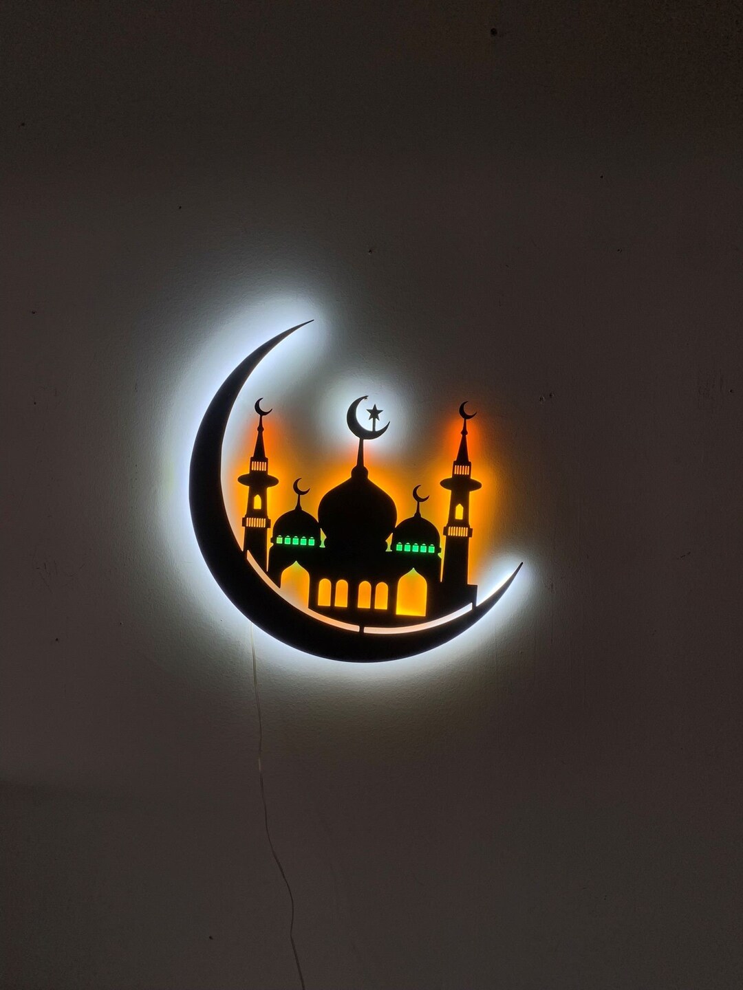 Metal Led Lighted Crescent Mosque Islamic Wall Art, Masjid, Islamic ...