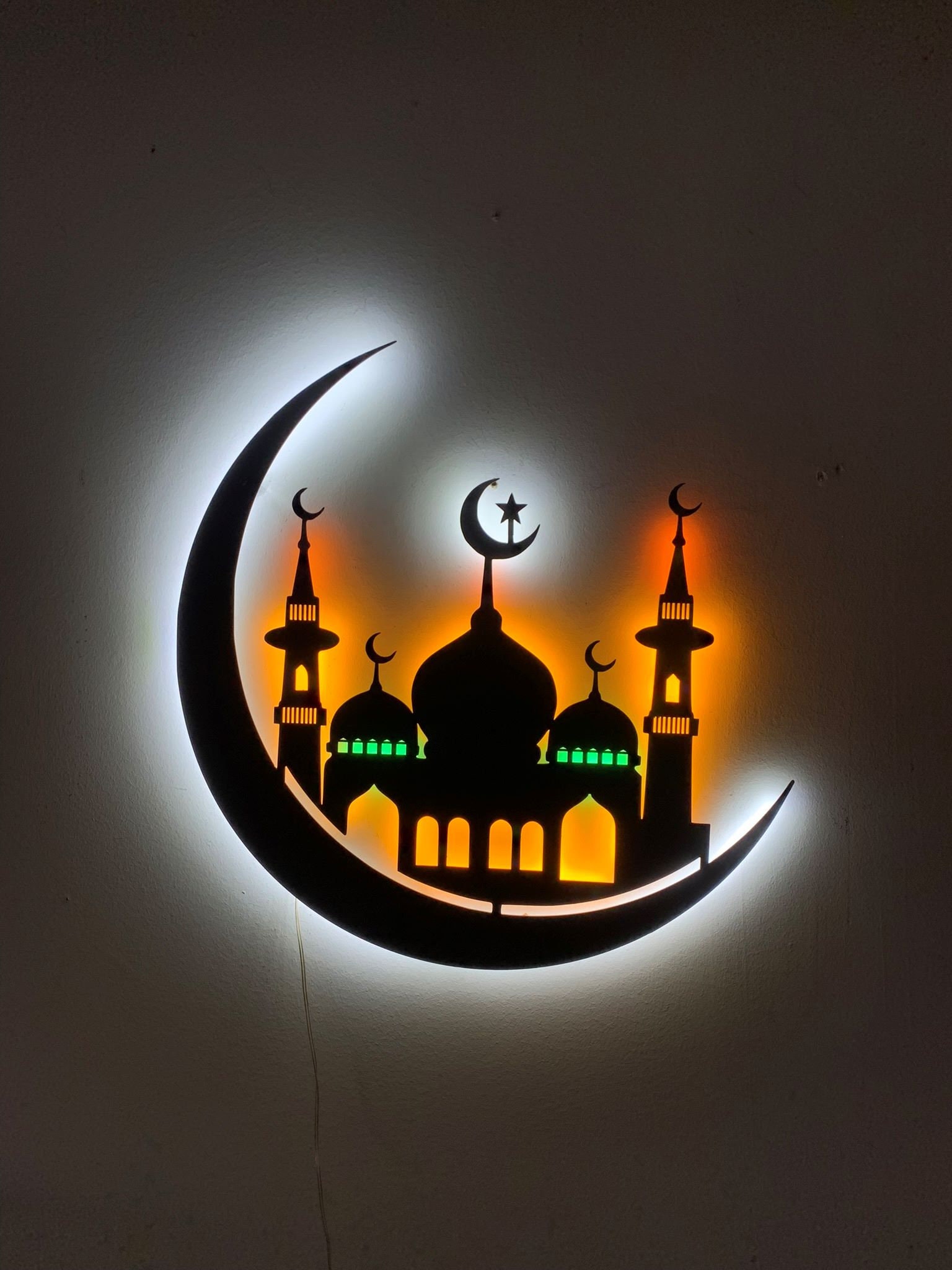 Metal Led Lighted Crescent Mosque Islamic Wall Art, Masjid, Islamic ...