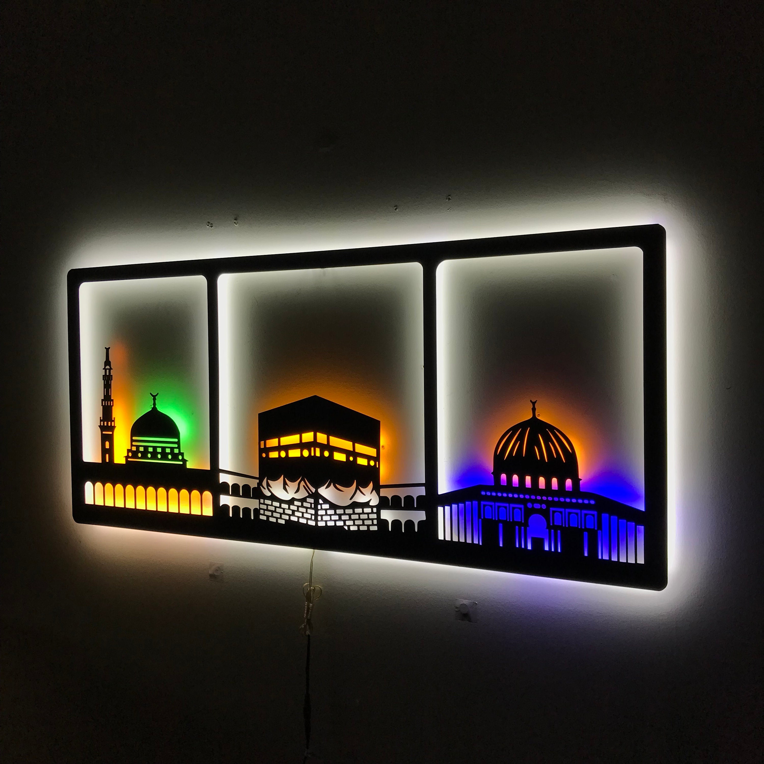 Metal Led Lighted Islamic Wall Art, Kaaba, Masjid Al Aqsa, Masjid an ...