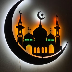 Metal Led Lighted Crescent Mosque Islamic Wall Art, Masjid, Islamic ...