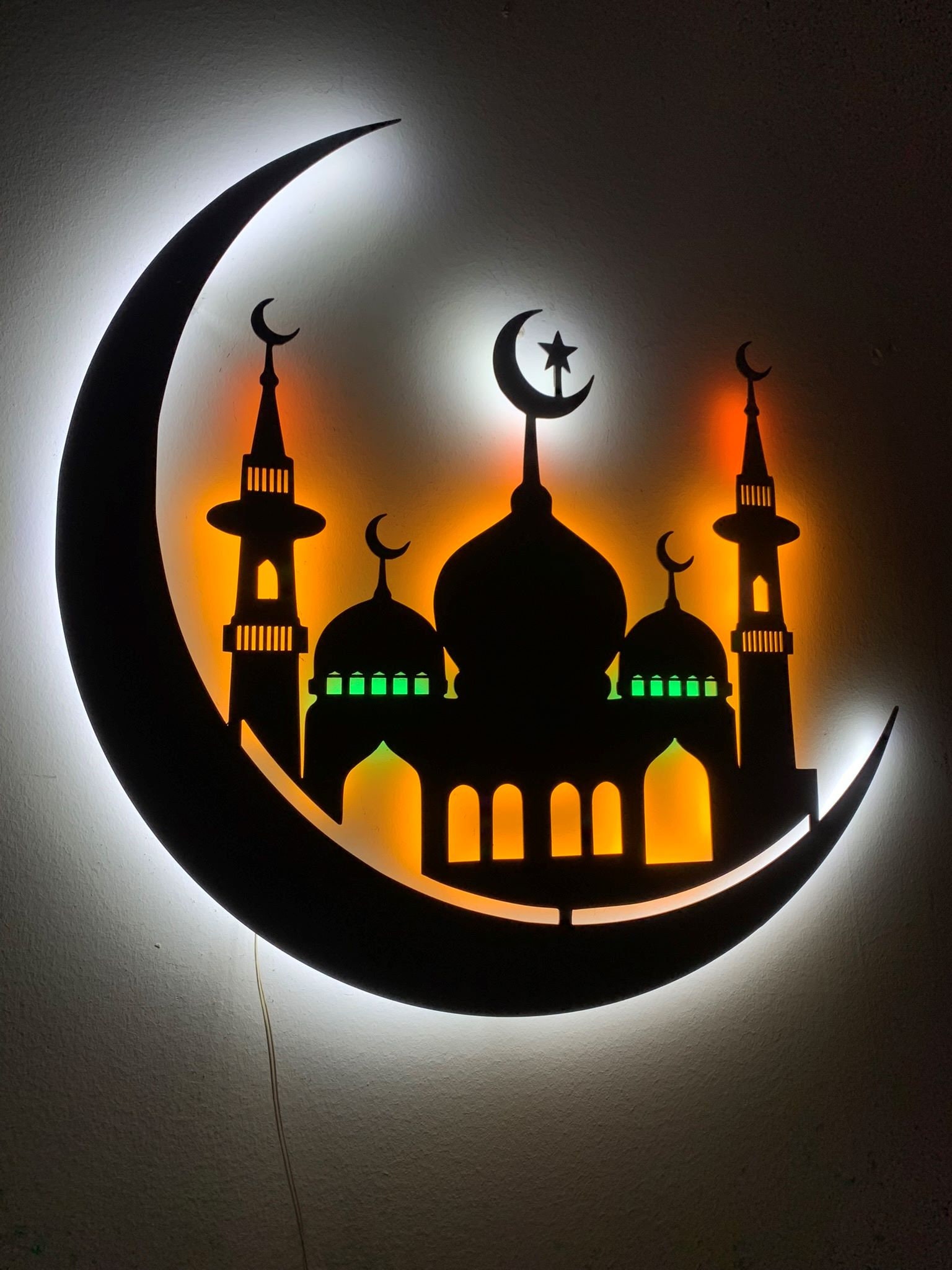 Metal Led Lighted Crescent Mosque Islamic Wall Art, Masjid, Islamic ...