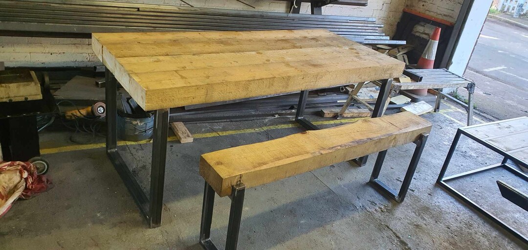 Rustic Sleeper Dining Table / Picnic Table Complete With Two Benches - Etsy
