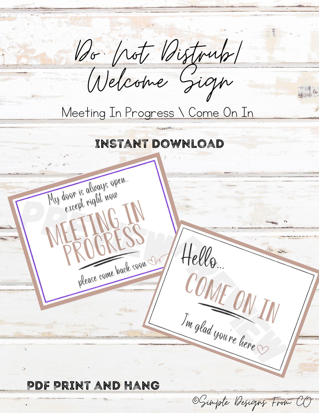 Do Not Disturb Door Sign Printable / Digital Download Work at Home Sign ...