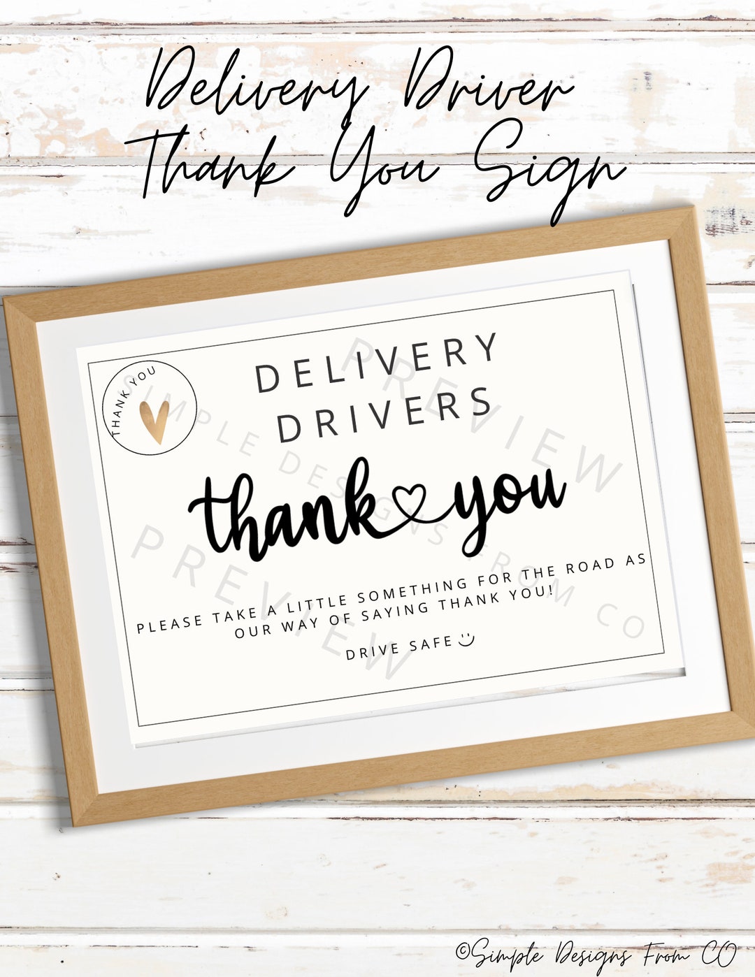Delivery Driver Thank You Sign, Delivery Driver Snack Sign, Delivery ...