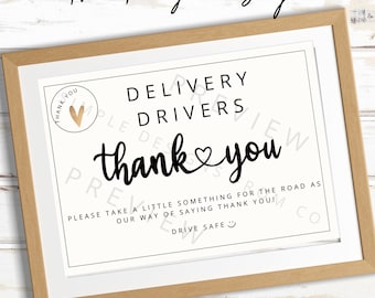 Delivery Driver Thank You Sign, Delivery Driver Snack Sign, Delivery ...