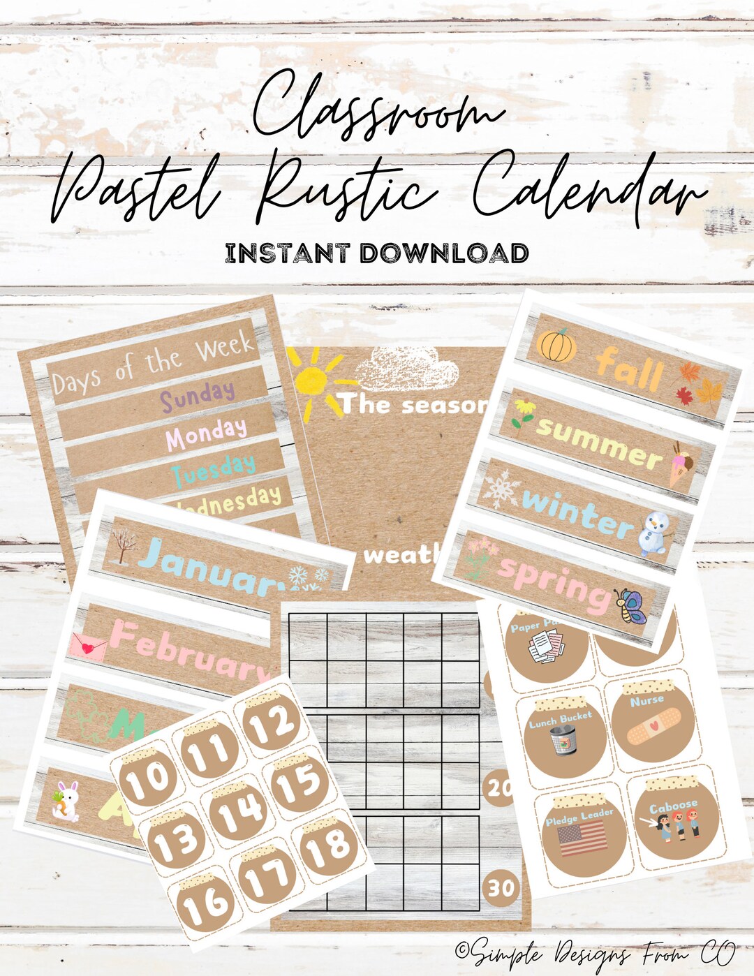 Rustic Pastel Calendar Kit - Birthdays, Seasons, Weather, Math ...