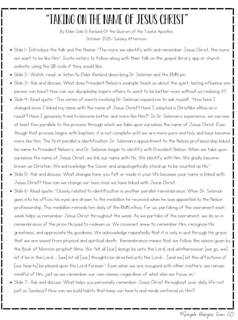 Taking on the Name of Jesus Christ by Elder Dale G. Renlund -october ...