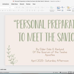 Personal Preparation to Meet the Savior by Elder Dale G Renlund April ...
