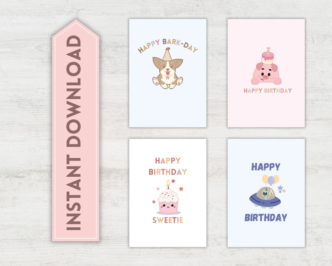 Instant Download Happy Birthday Cards Bundle - Etsy