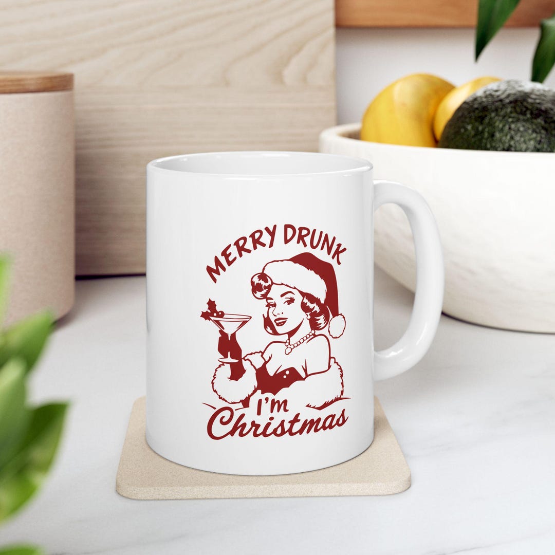 Funny Christmas Ceramic Mug, Merry Drunk I'm Drunk Mug, White Coffee ...