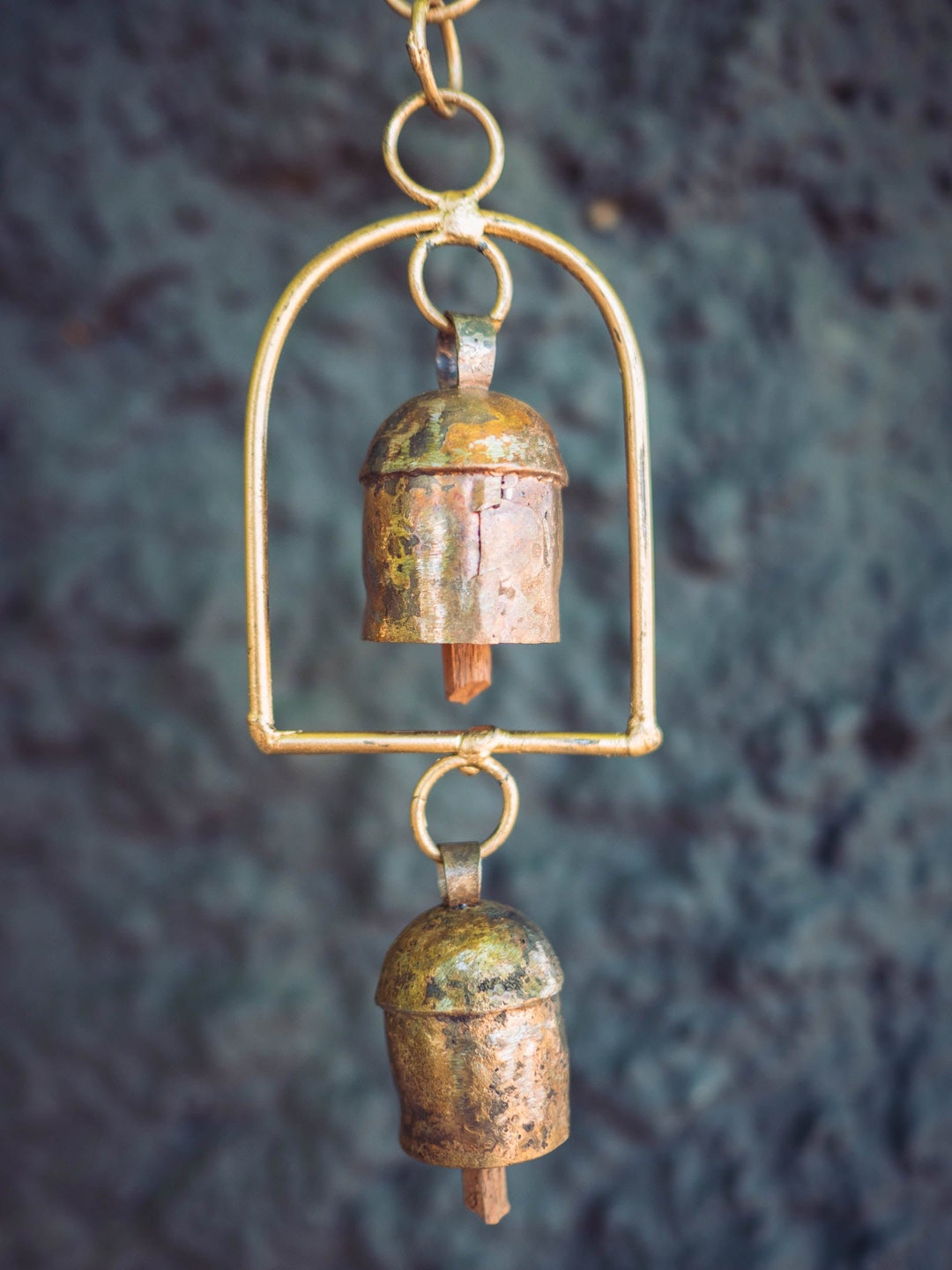 5-bell Bronze Rain Chime: Handmade Garden Wind Chime, India - Etsy